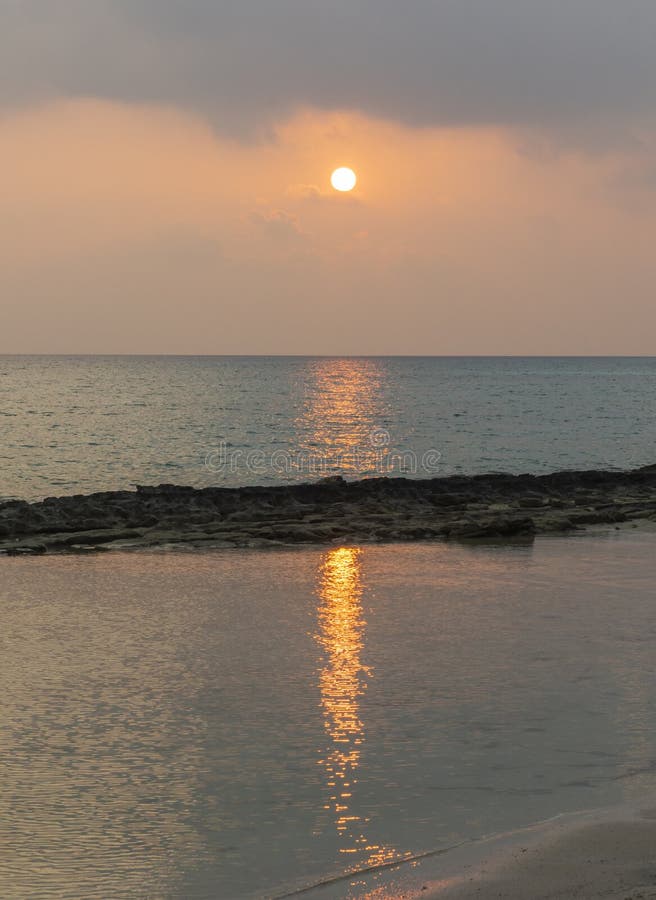 Panoramic View of Remote Tropical Beach at Sunset Stock Image - Image ...