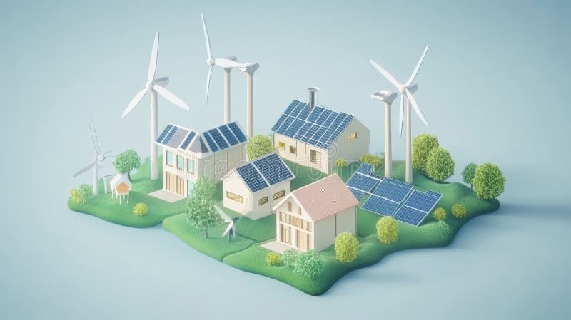 Panoramic View of Renewable Energy Installations with Solar and Wind Stock Image - Image of ...