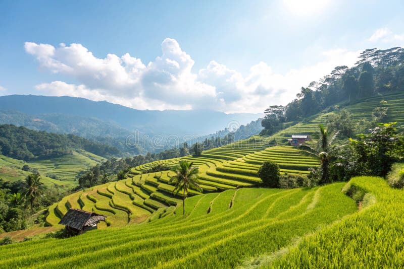 Panoramic View of Rice Terrace Fields in Bali, Indonesia Stock ...
