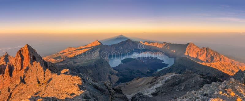 Panoramic View of Rinjani Summit Stock Photo - Image of shadow, sharp ...