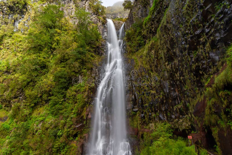Panoramic View of Risco Waterfall, Madeira, Portugal Stock Photo ...