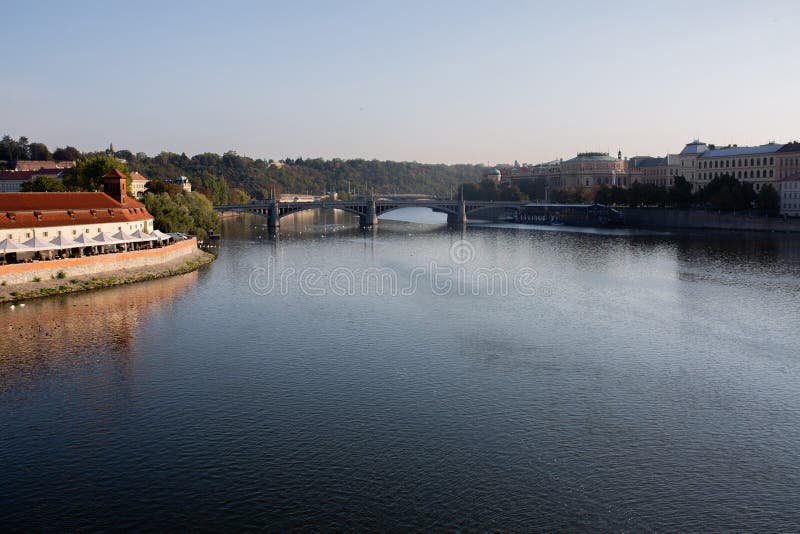 Panoramic View of River Vltava in Prague in Autumn Stock Image - Image ...