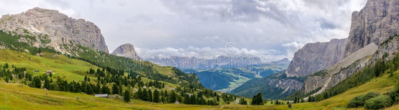 Panoramic View from Road To Gardena Pass in Italy Dolomites Stock Image ...