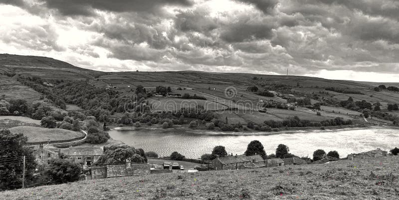 View of, Leeming Reservoir, Surrounded by Fields, and Hills in, Leeming ...