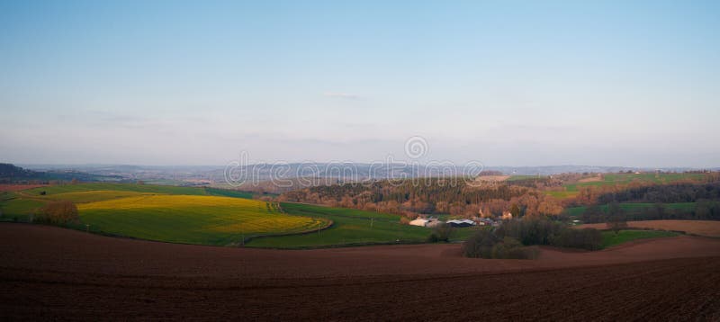 Panoramic View of Rolling English Countryside with Blue Sky and Green ...