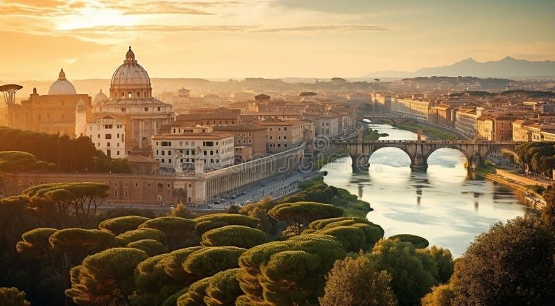 Panoramic View of Rome, Panoramic View of Antic City Rome, View of the ...
