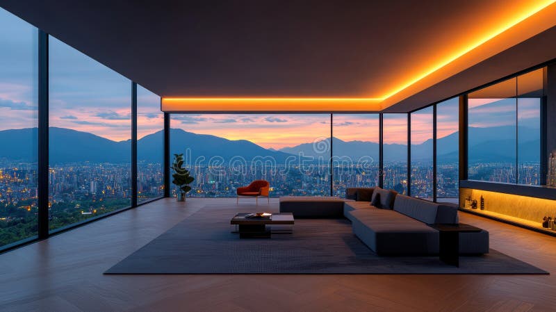 Panoramic View Room with Large Windows and Ample Lighting Stock ...