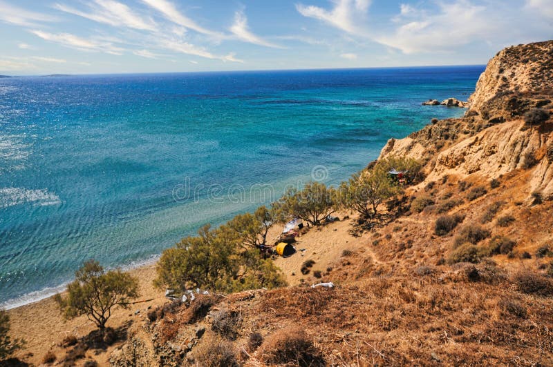 Panoramic View of Roukounas Beach Anafi Stock Photo - Image of beaches ...