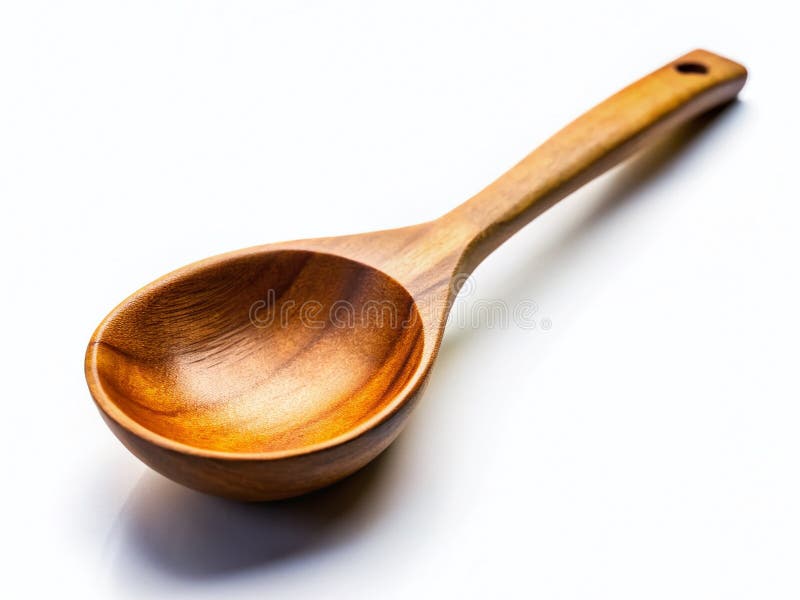 Panoramic View of a Rustic Wooden Ladle Against a Clean White ...