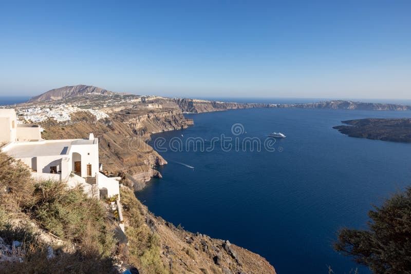 Panoramic View of the Santorini Caldera Cliffs from the Imerovigli ...