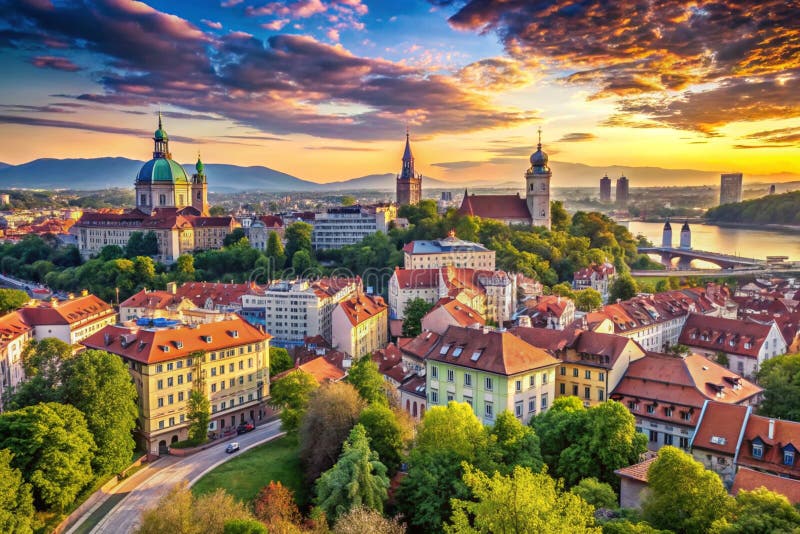 Panoramic View of Scenic Cityscape Stock Illustration - Illustration of ...