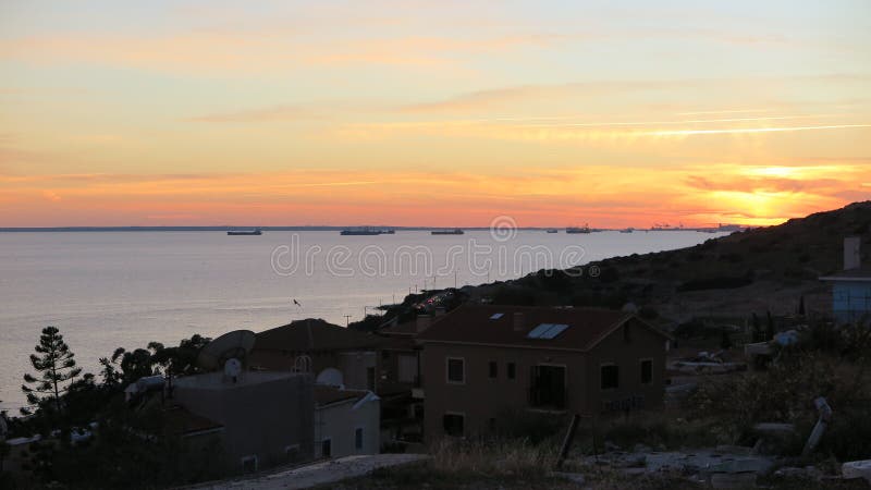 Sunset sea view in Cyprus stock photo. Image of beach - 106845748