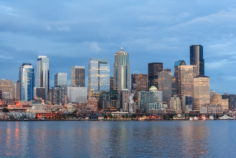 Panoramic View of Seattle Downtown and Space Needle from Puget Sound ...