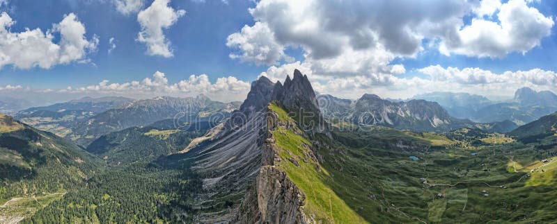 Panoramic View of the Seceda in the Dolomite Mountains in Val Gardena ...