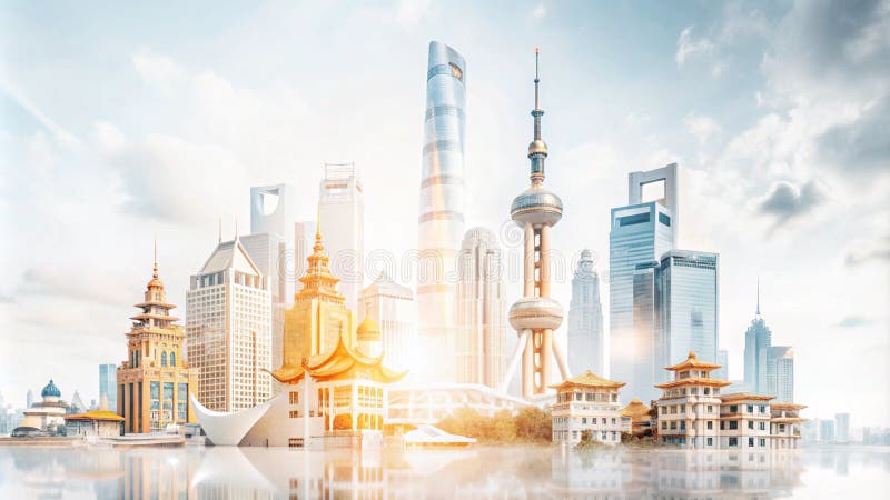 A Panoramic View of the Shanghai Skyline with Iconic Buildings and a ...