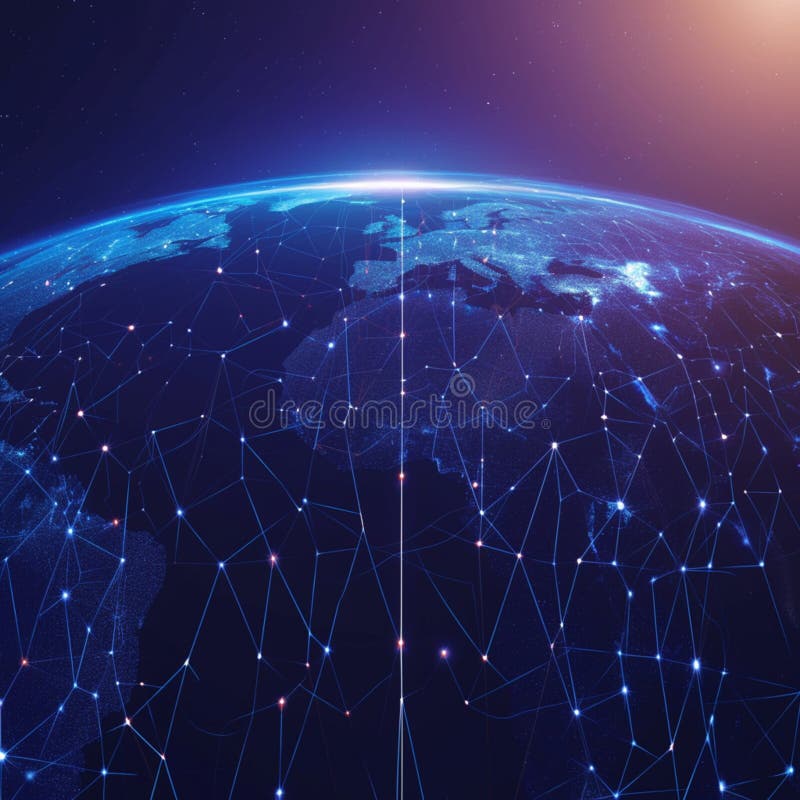 Panoramic View Showcases Global Network Connection with Dotted Earth ...