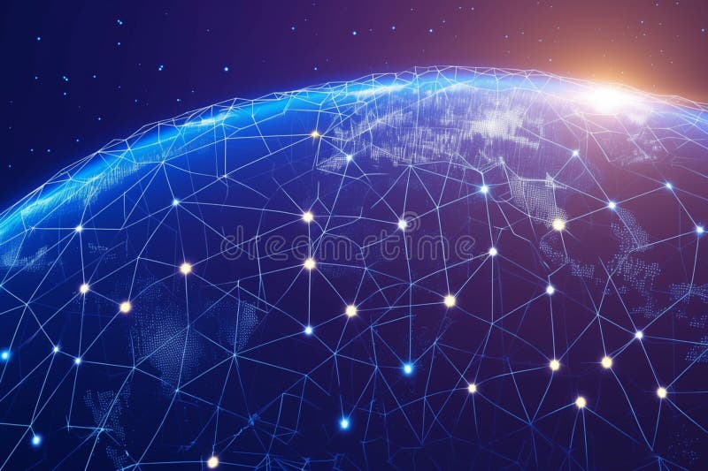 Panoramic View Showcases Global Network Connection with Dotted Earth ...