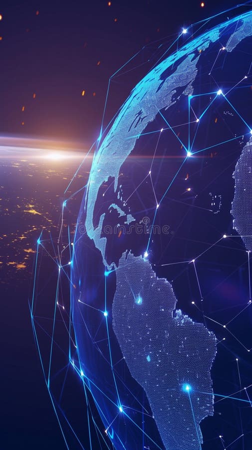 Panoramic View Showcases Global Network Connection with Dotted Earth ...