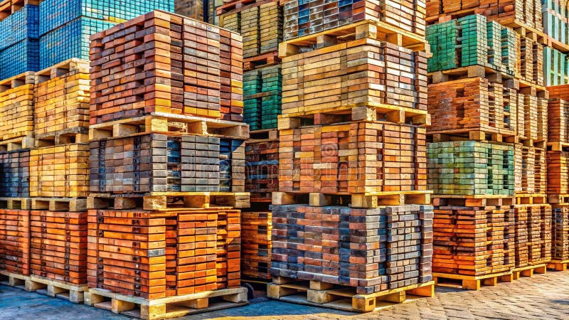 Stacked Brick Tiles on Wooden Pallet a Panoramic View of Construction ...