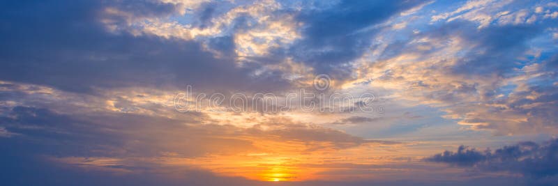 Panoramic View of the Sky at Sunset with Clouds Stock Photo - Image of ...