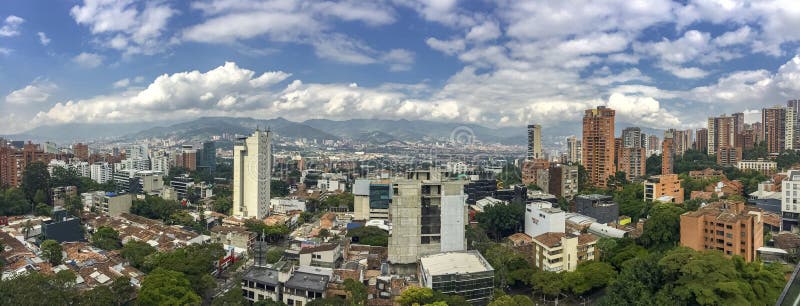 Panoramic View of Skyline Medellin with White Cloud Covered Mountains ...