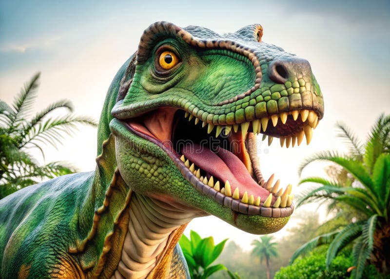 A Panoramic View of a Smiling Dinosaur Prehistoric Creature in a ...