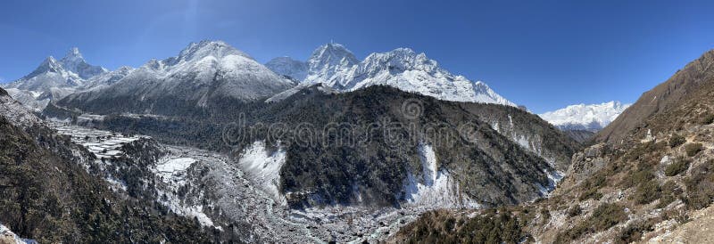 Panoramic View of Snow-capped Himalayan Mountains. Stock Photo - Image ...