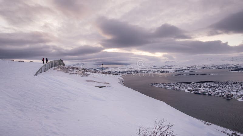 Panoramic View of the Snow Covered City of Tromso, Norway Stock Image ...