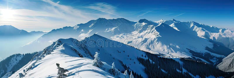 Panoramic View of Snow Covered Mountains. Generated AI Stock ...