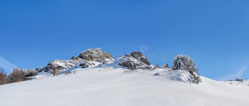 Panoramic View of Snow Mountains Stock Image - Image of forest, frozen ...
