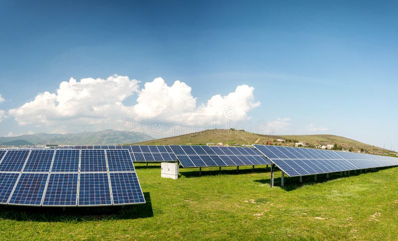 Panoramic View of Solar Panels, Photovoltaics, Alternative Electricity ...