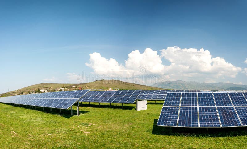Panoramic View of Solar Panels, Photovoltaics, Alternative Electricity ...