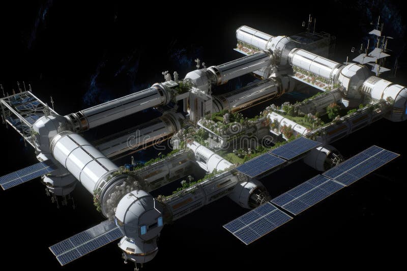 A Panoramic View of a Space Station, with Modules Connected by Walkways ...