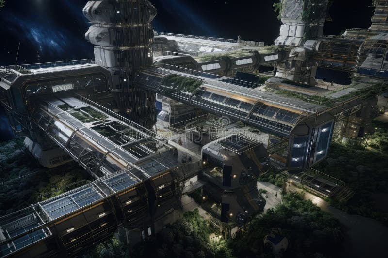 A Panoramic View of a Space Station, with Modules Connected by Walkways ...