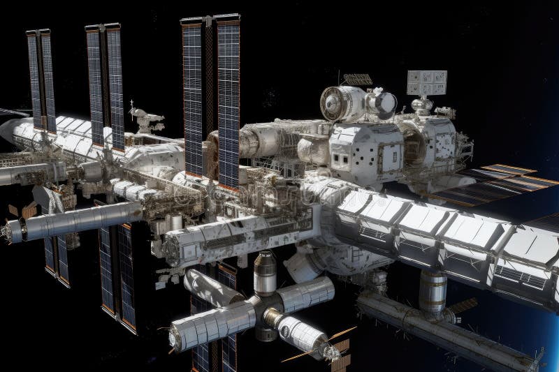 A Panoramic View of a Space Station, with Modules Connected by Walkways ...