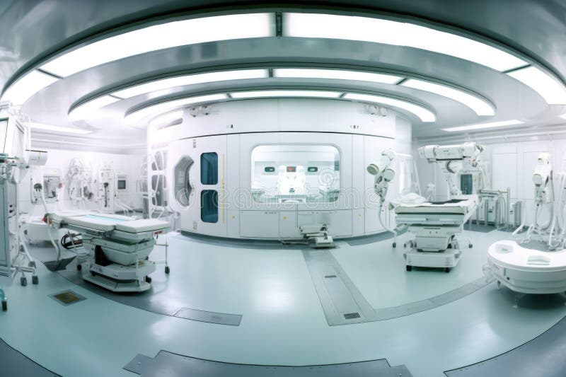 Panoramic View of a Spacious Clean Room with Spacecraft Parts Stock ...
