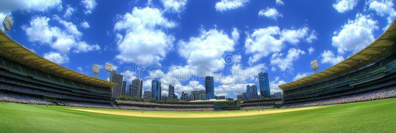 Panoramic View of a Sports Stadium Under a Blue Sky with Clouds in ...
