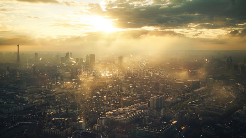 Panoramic View of a Sprawling Urban Landscape Stock Illustration ...