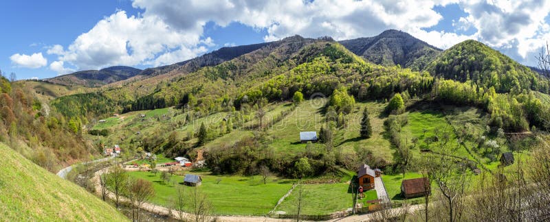Panoramic View of Spring Hills with Romanian Country Homes Stock Image ...