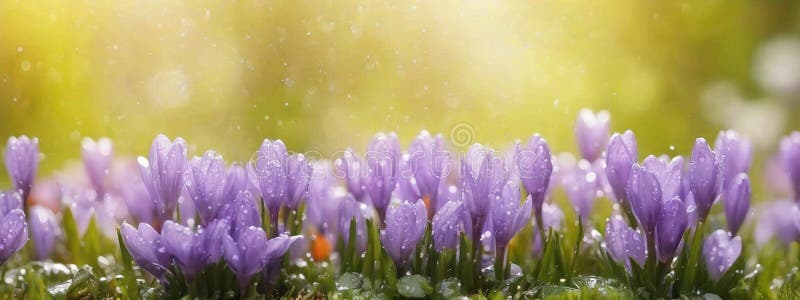 Panoramic View of Violet Crocuse. AI Generated Stock Illustration ...