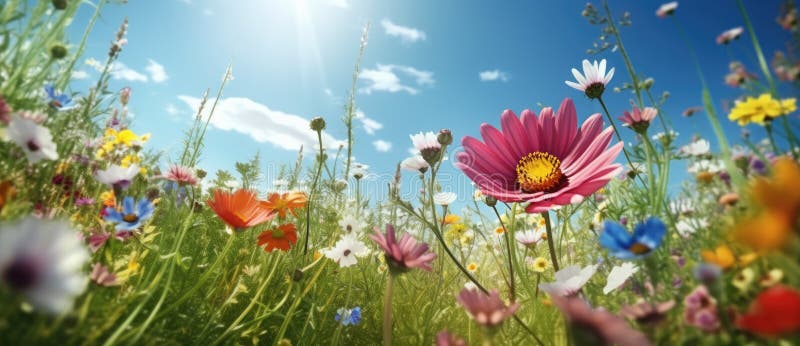 Panoramic View of Spring Wild Flowers in a Meadow - AI Generated Stock ...