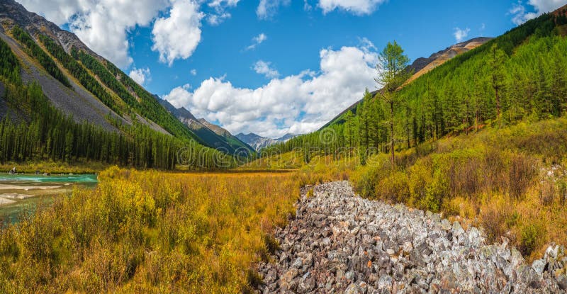 Stone Riverbed in the Summer Alpine Highlands. the Riverbed without ...