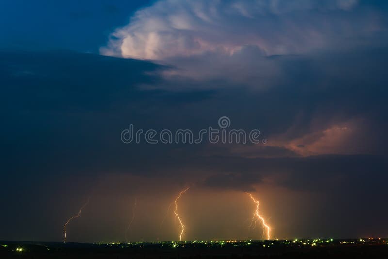 Panoramic View of a Storm Cloud Illuminated by Lightning Flashes Stock ...