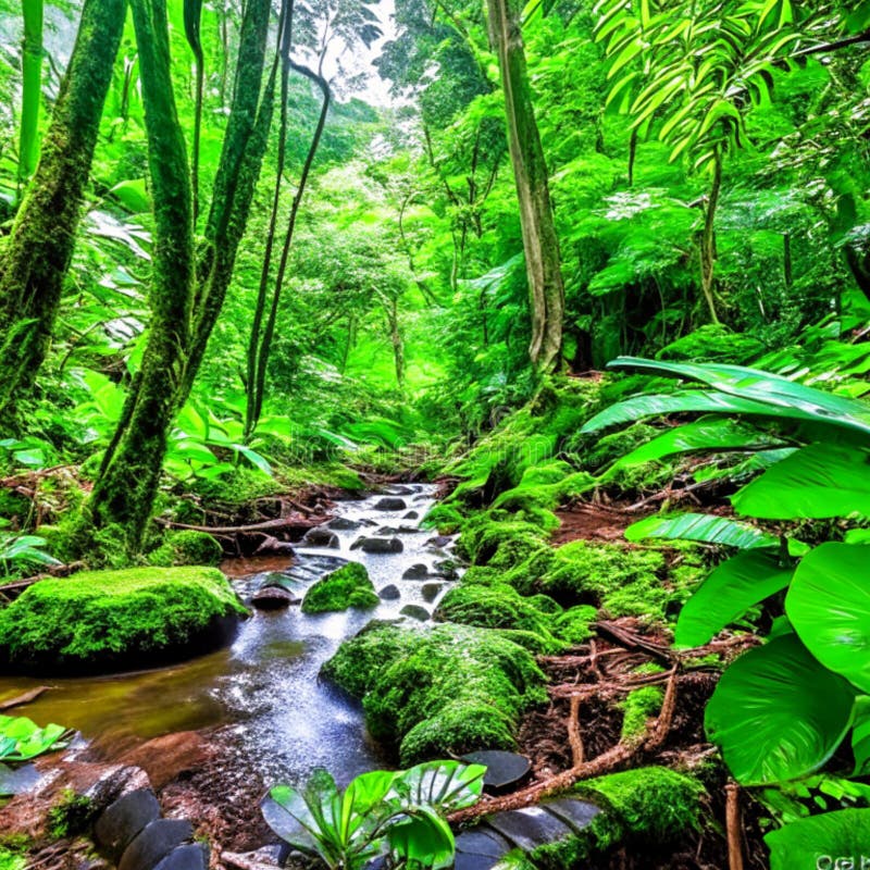 Panoramic View of a Stream in the Rainforest in Summer AI Generated ...