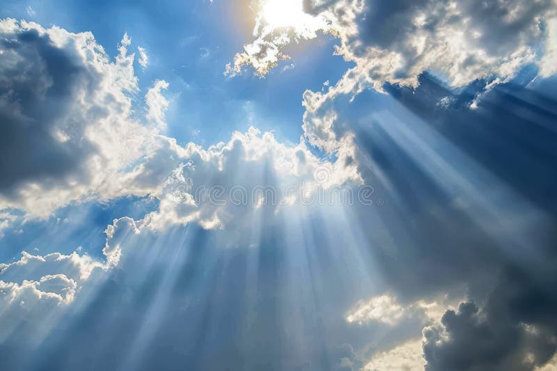 Panoramic View of the Sunlight Passes through the Clouds. Stock Photo ...