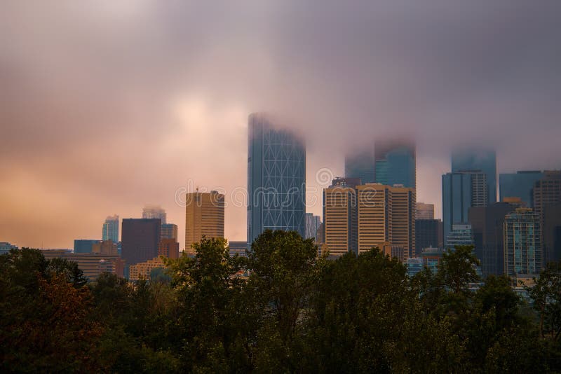Sunlit Moody Clouds Over Downtown Calgary Stock Photo - Image of clouds ...