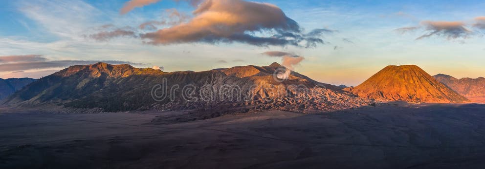 Panoramic View of Sunrise in Mount Bromo, Indonesia Stock Image - Image ...