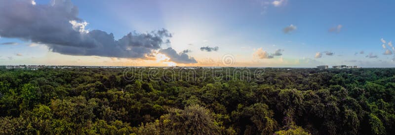 Panoramic View of Sunrise Over a Jungle Landscape Stock Image - Image ...