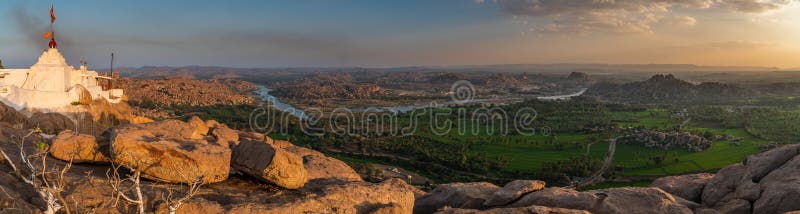 Panoramic View at Sunset from the Monkey Temple Over Hampi India ...