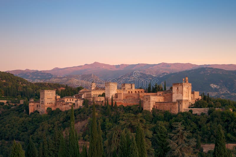 Panoramic View at Sunset of the Monumental Complex of the Alhambra ...